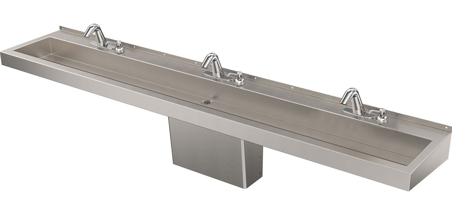 DSW390 Deluxe Three-Station Stainless Steel Trough Sink - 90"W ...